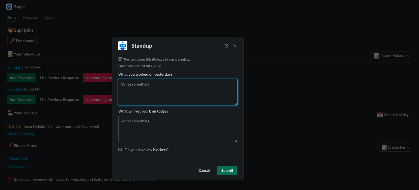 Sup Bot - Best Standup Bot for Slack, MS Teams, and Webex