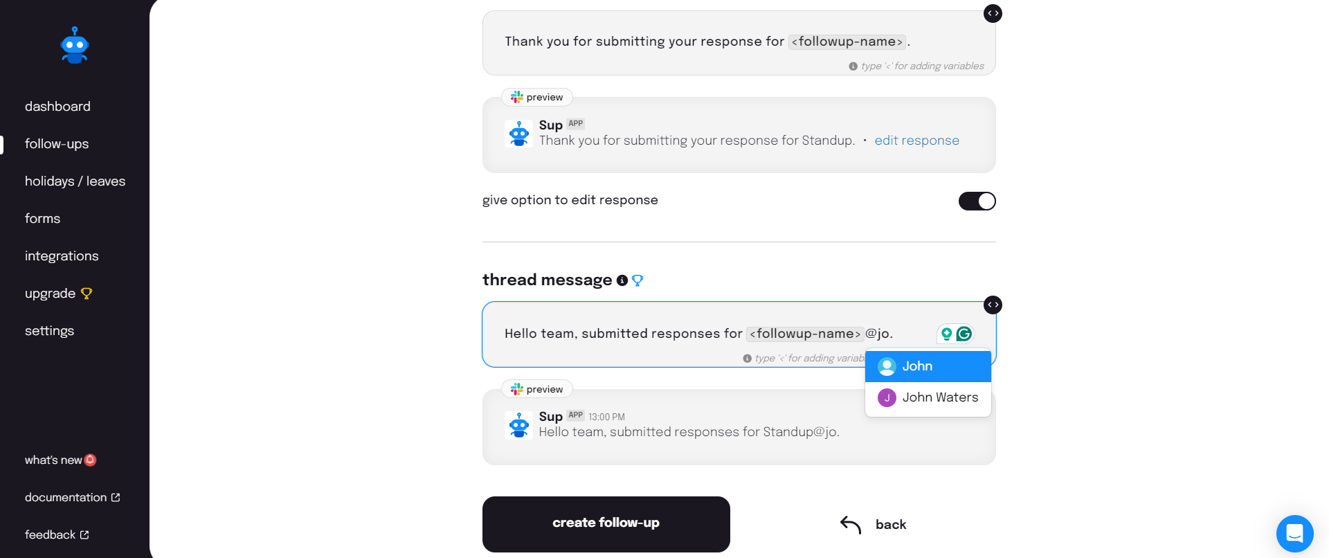 Sup Bot - Best Standup Bot for Slack, MS Teams, and Webex
